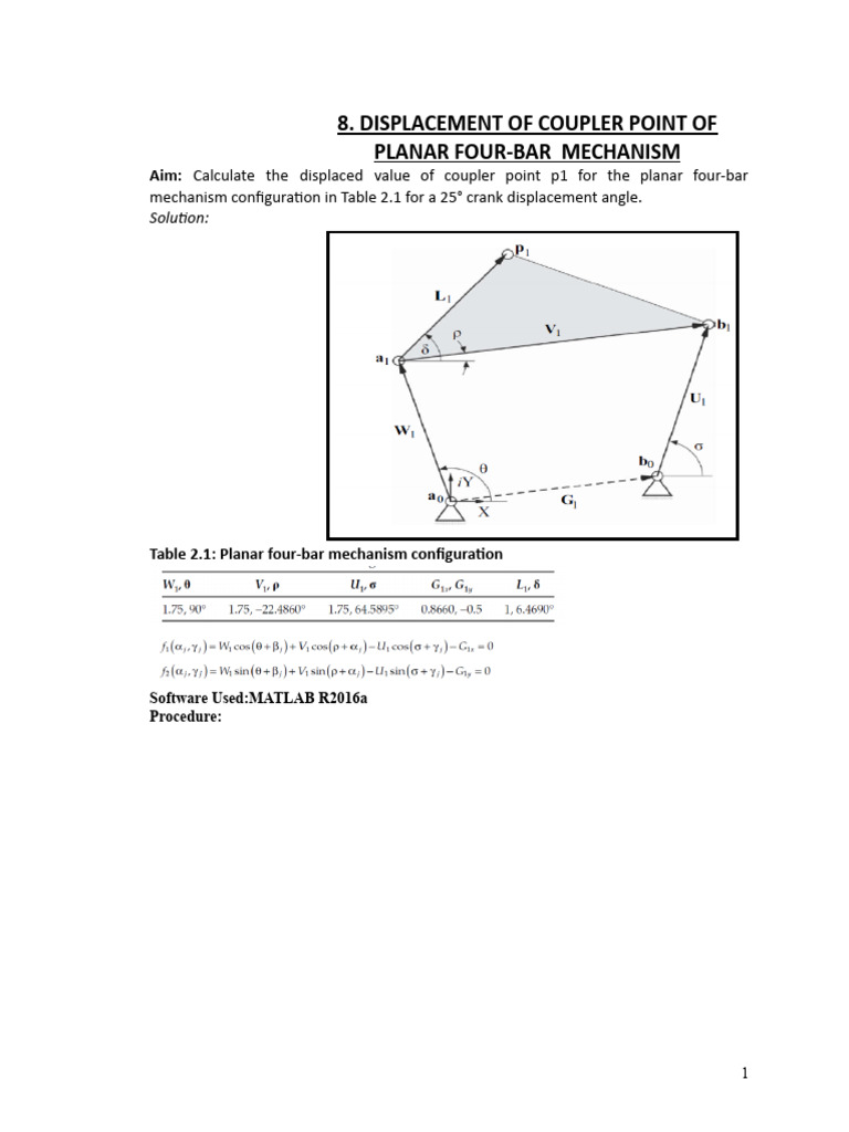 Displacement of Coupler Point of Planar Four-Bar Mechanism | PDF