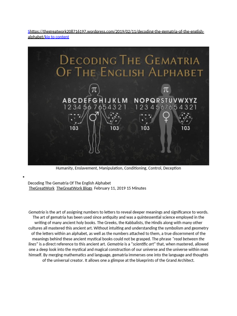The Great Work - Decoding-The-Gematria-Of-The-English | PDF | Tetragrammaton | Numbers