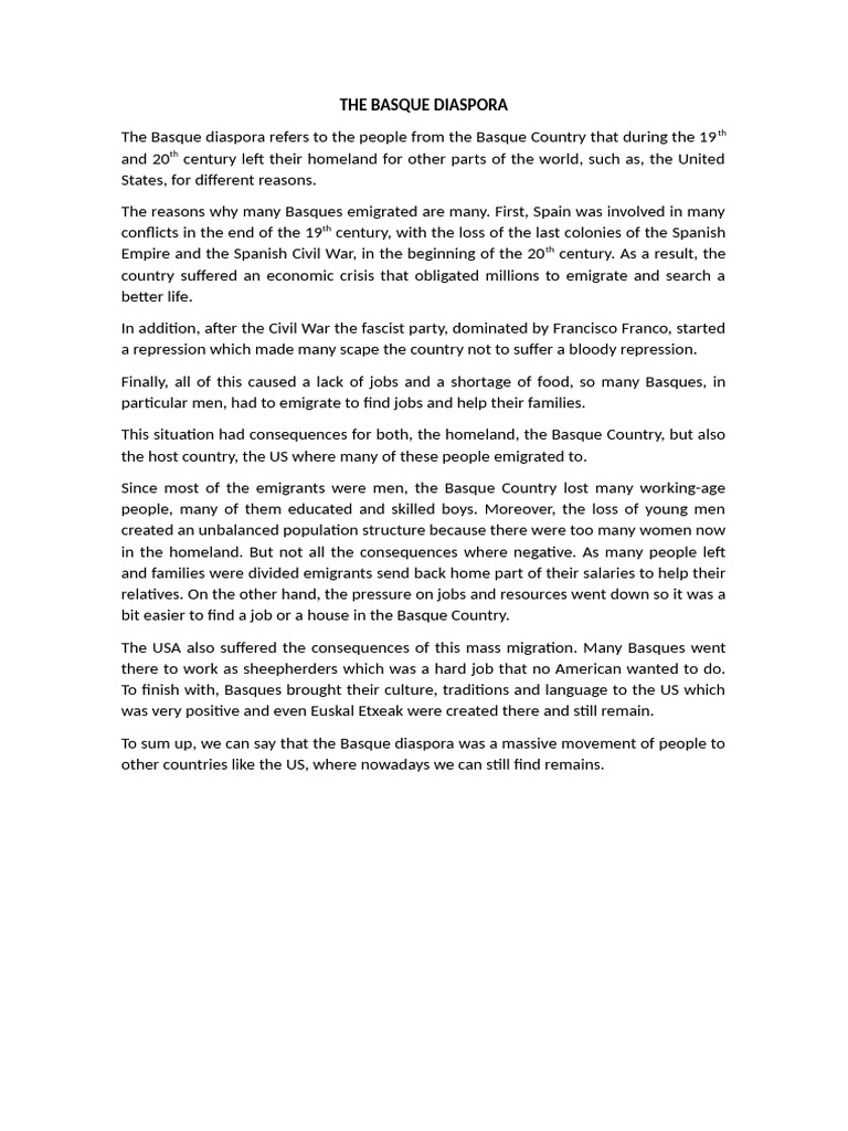 The Basque Diaspora - Writing Example | PDF