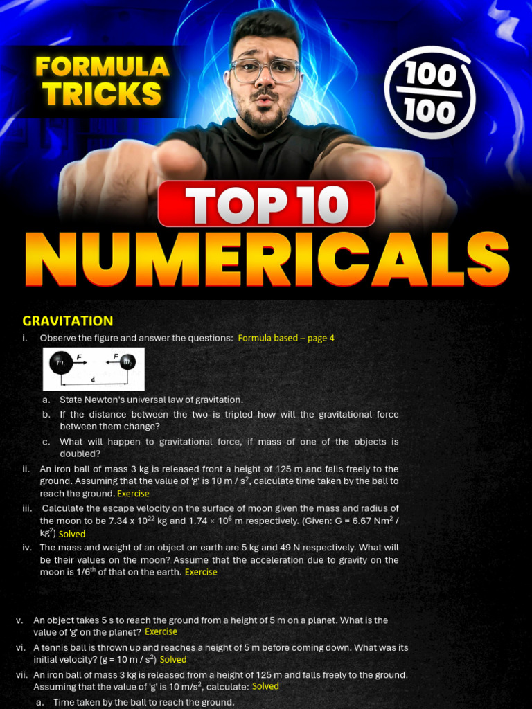 Top Ten Numericals | PDF | Mass | Gravity