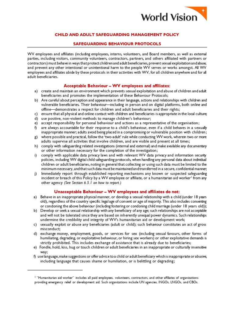 World Vision Safeguarding Policy | PDF | Child Labour | Social Ethics