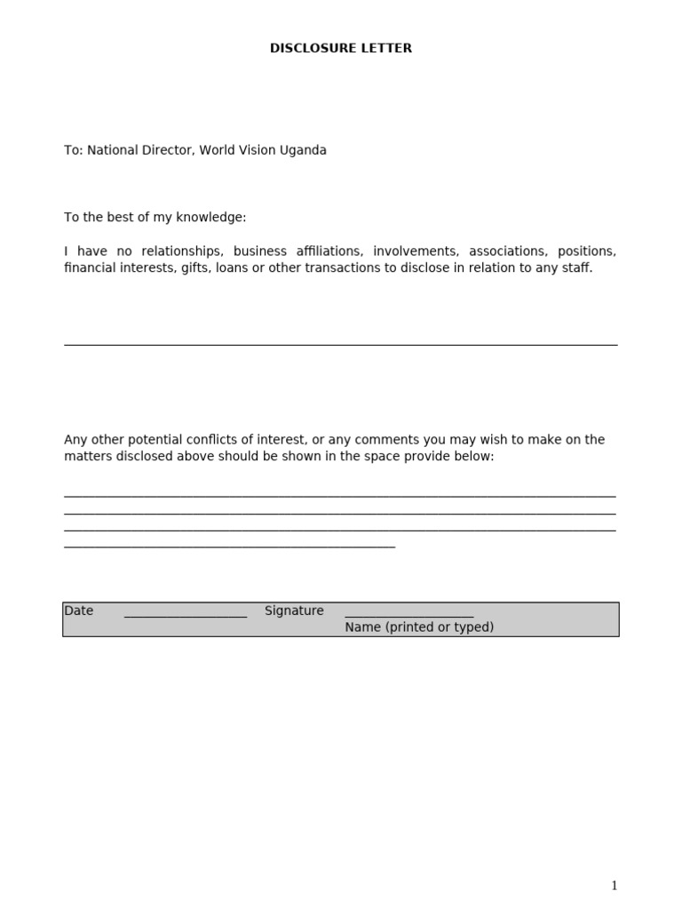 Conflict of Interest - Disclosure Form | PDF