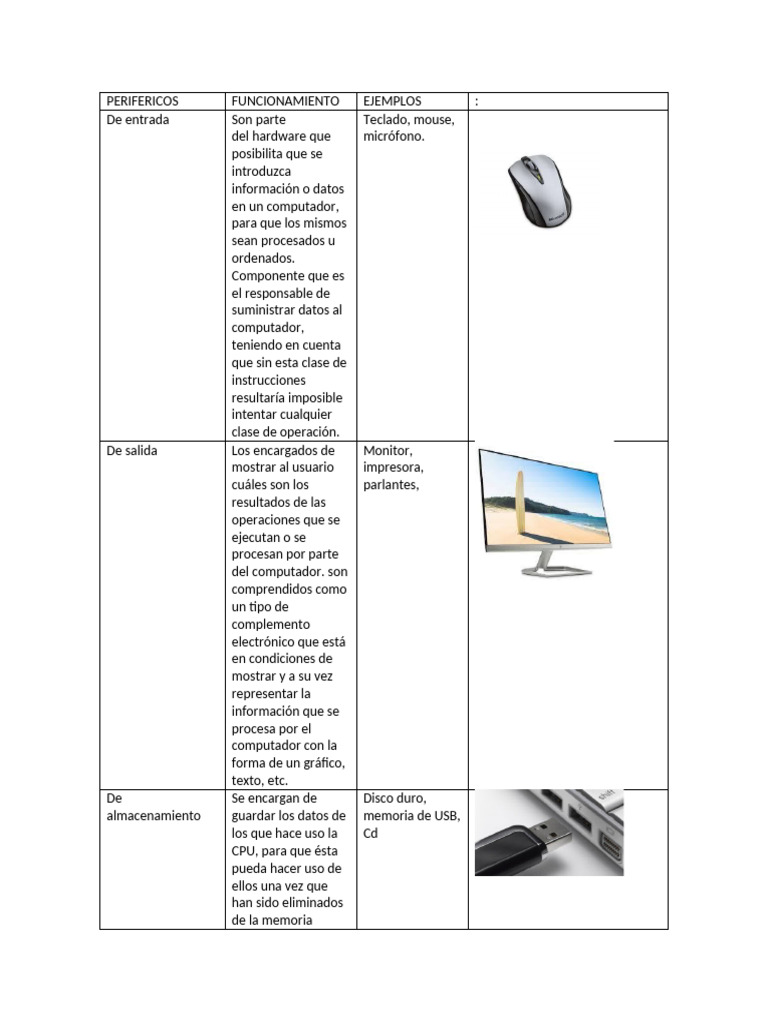 Tipos de periféricos y su función | PDF