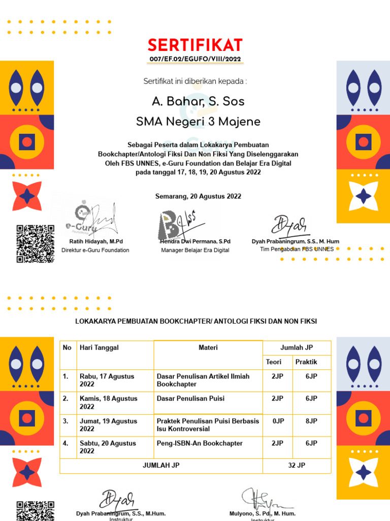A. Bahar, S. Sos Sertifikat Lokakarya Nasional Bookchapter | PDF