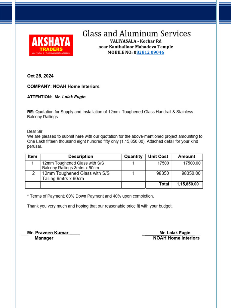 Quoation To NOAH Home Interiors | PDF