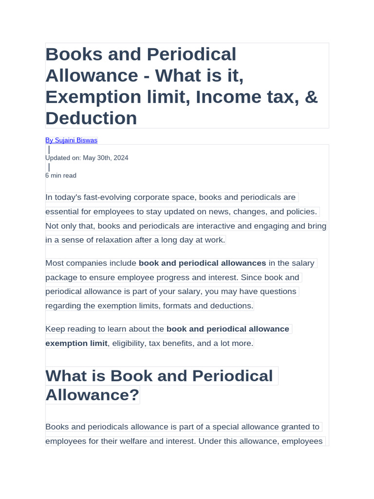 Books and Periodical Allowance | PDF | Tax Exemption | Tax Deduction