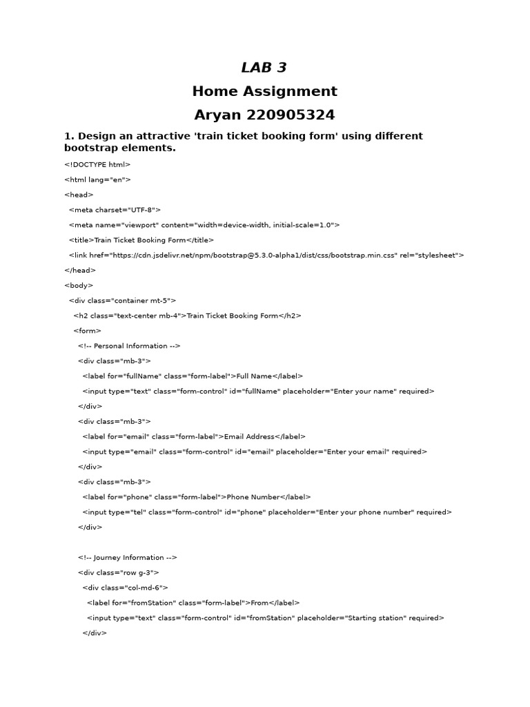 Train Ticket Booking Form Design | PDF