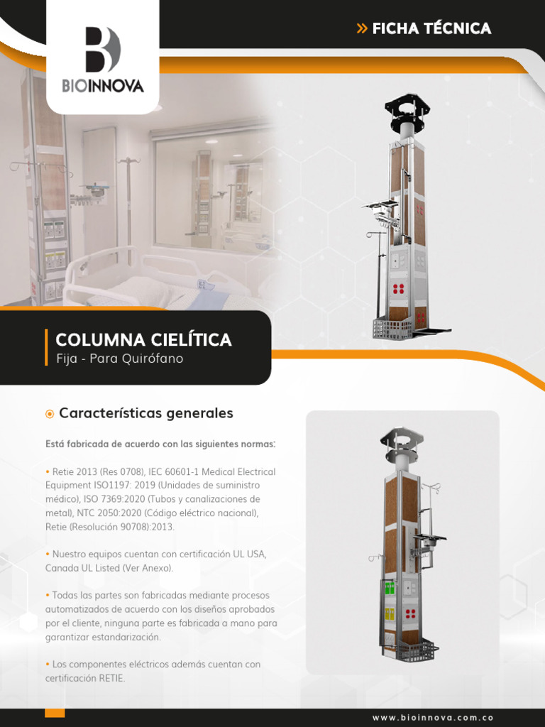 Columna Cielítica Fija Para Quirófano Pdf Aluminio Cobre