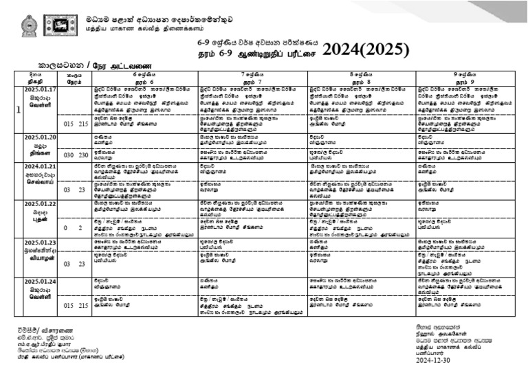 3nd Tearm Grade 6-9 Time Table 2024 2025 | PDF