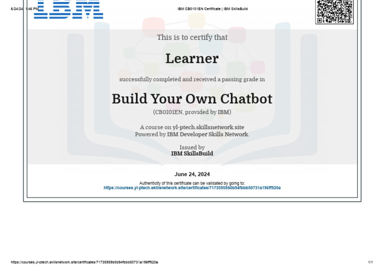 IBM CB0101EN Certificate _ IBM SkillsBuild | PDF