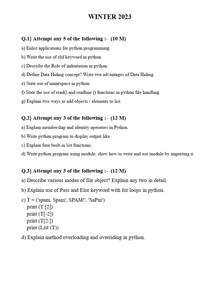 Python Exam Questions | PDF