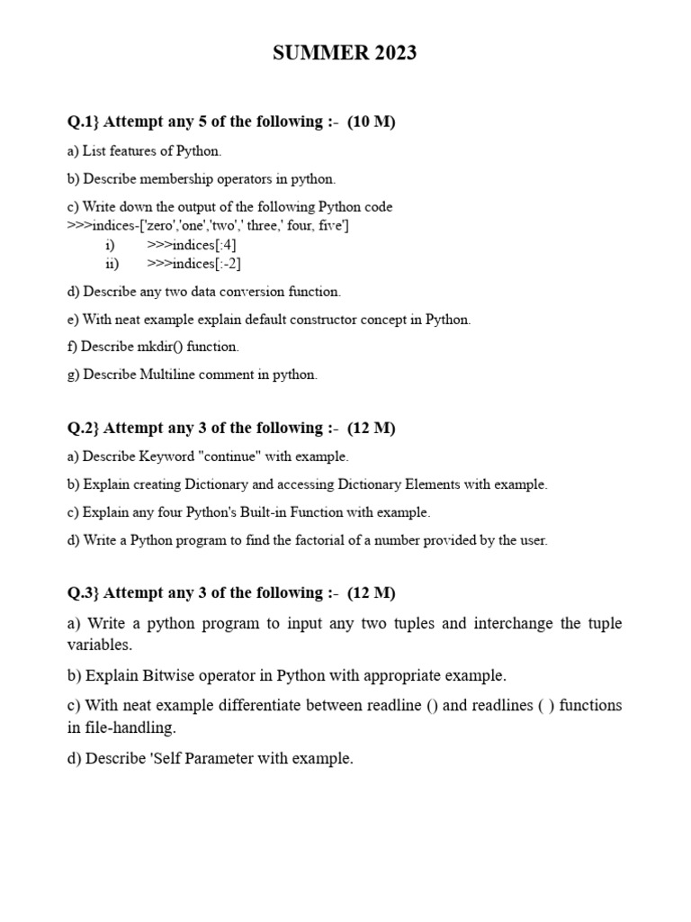 (22616) PWP Summer-2023 Question Paper | PDF