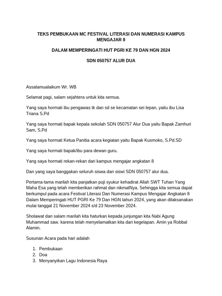 teks mc pembukaan acara (rara) | PDF