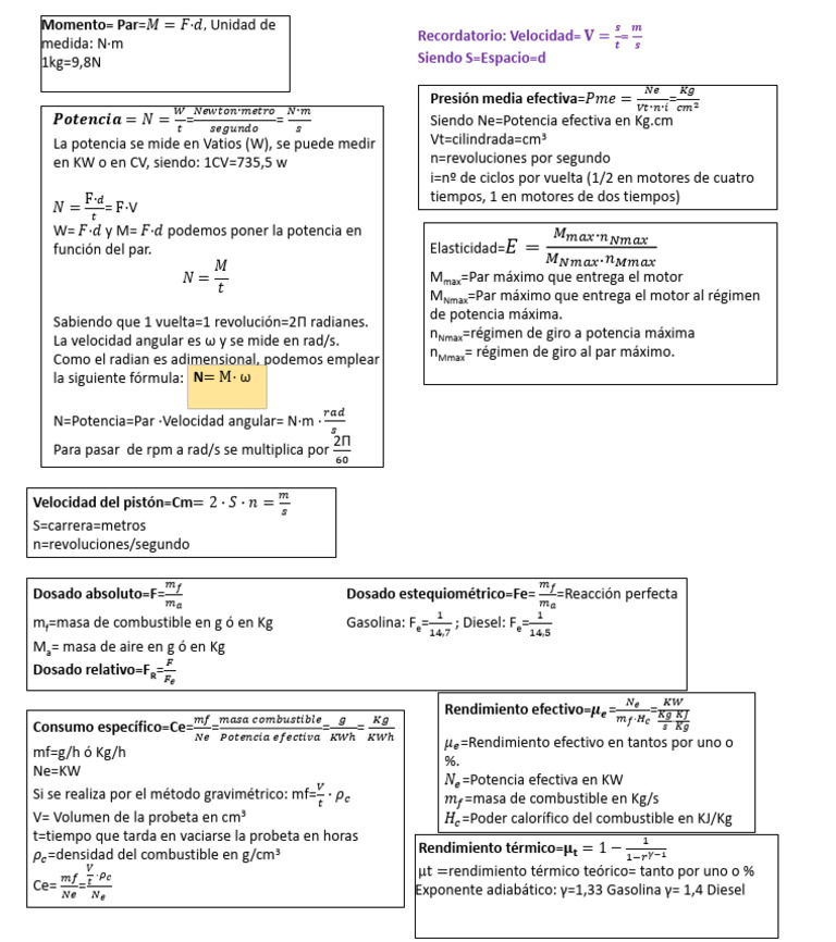 Fórmulas de Potencia y Par Motor | PDF | Poder (Física) | Motor diesel