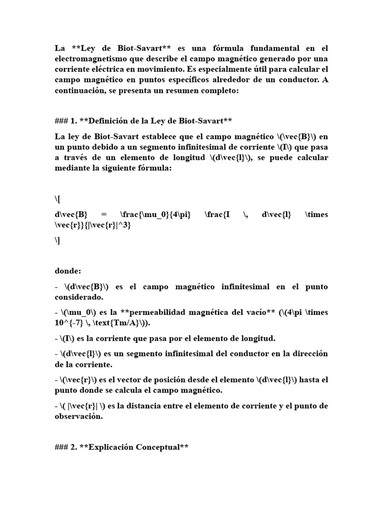 Ley de Biot-Savart en Electromagnetismo | PDF | Campo magnético | Corriente eléctrica