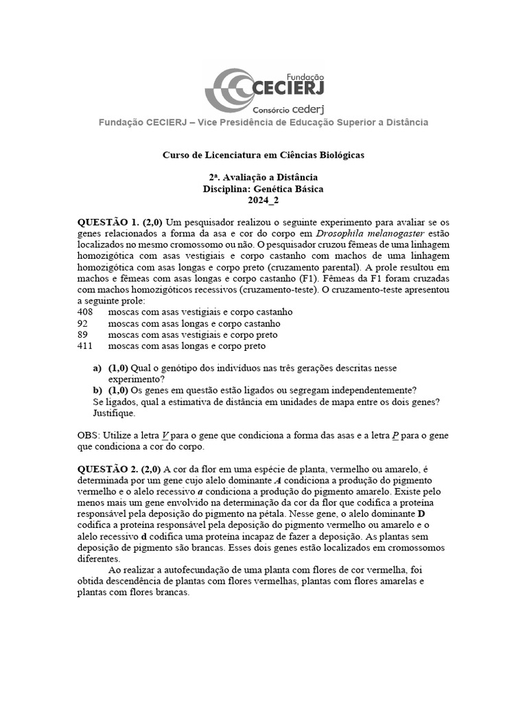 AD2 Genetica 2024 2 | PDF | Alelo | Genótipo