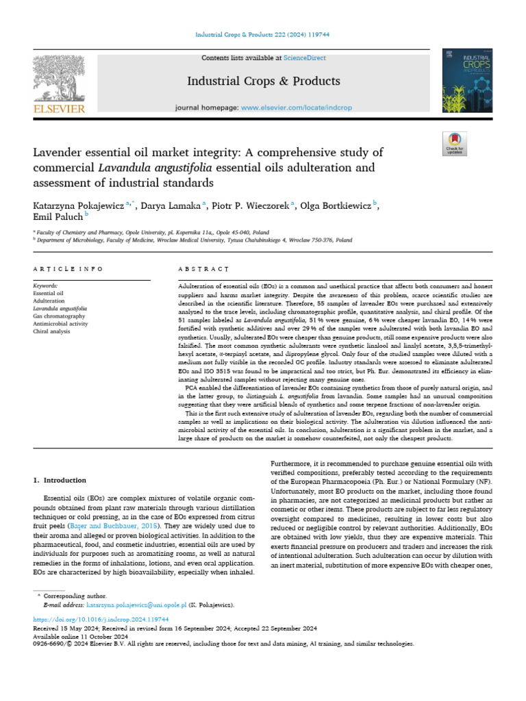 Lavender Oil Adulteration Study | PDF | Lavandula