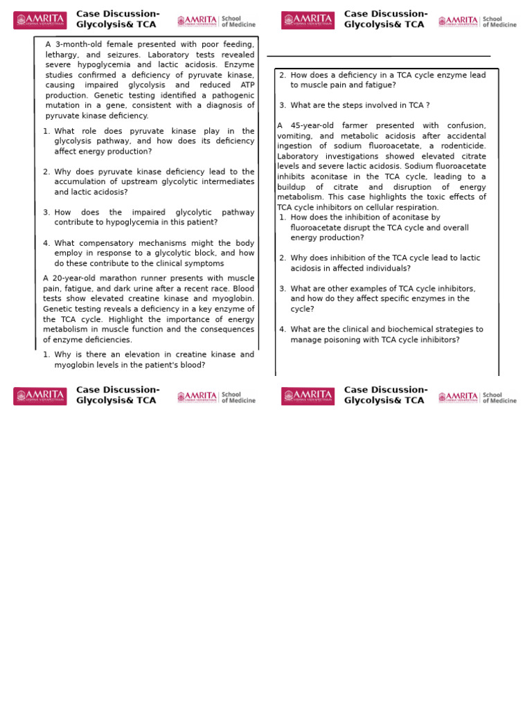 Case Discussion on TCA glycolysis - Students | PDF | Glycolysis | Citric Acid Cycle