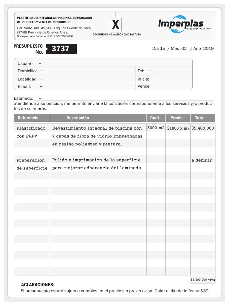 plastificado Presupuesto Nº 3737 | PDF | Presupuesto