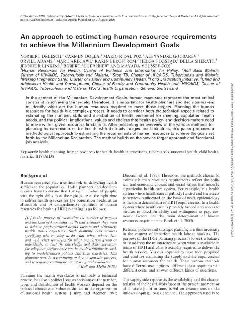 An Approach To Estimating Human Resource Requirements To Achieve The Millennium Development ...