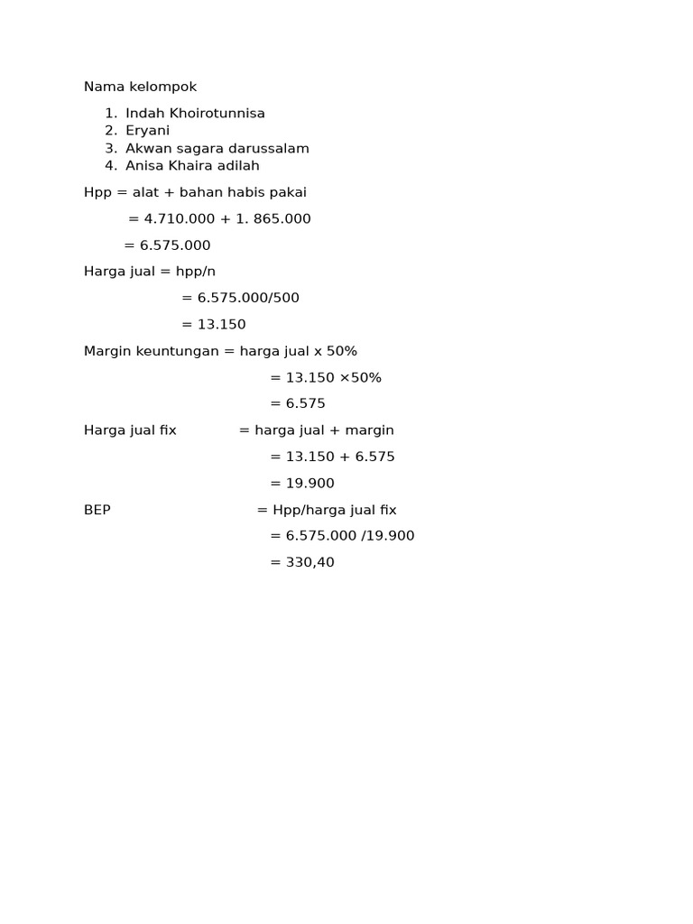 Analisis Harga Jual dan BEP | PDF