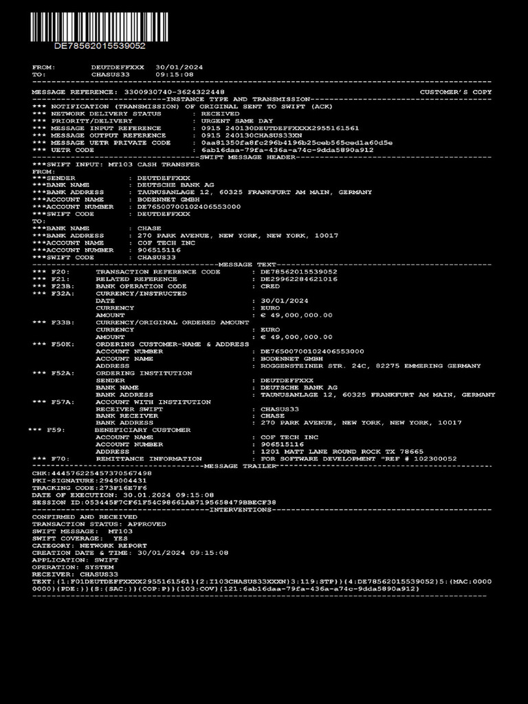 Black Screen - MT103 - Gpi - Deutxxx - Chasexxx - 30012024 - 49M | PDF