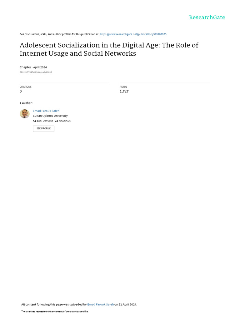 Adolescent Socialization in Digital Spaces | PDF | Adolescence ...