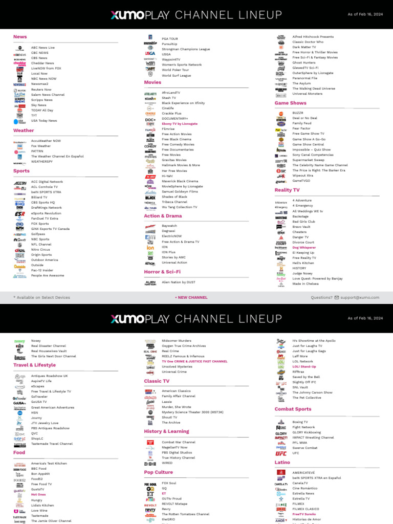 Xumo Channel Lineup 3pg 2-16-2024 | PDF | Broadcasting Companies Of The ...
