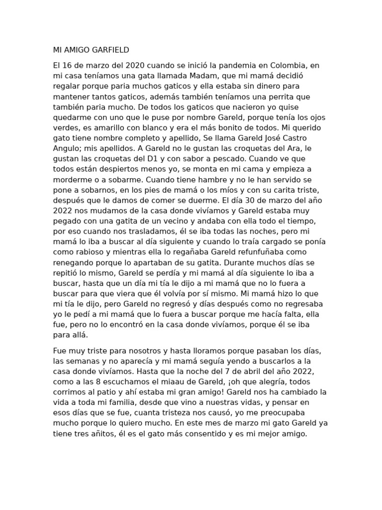 La Historia de Gareld, Mi Gato Amigo | PDF