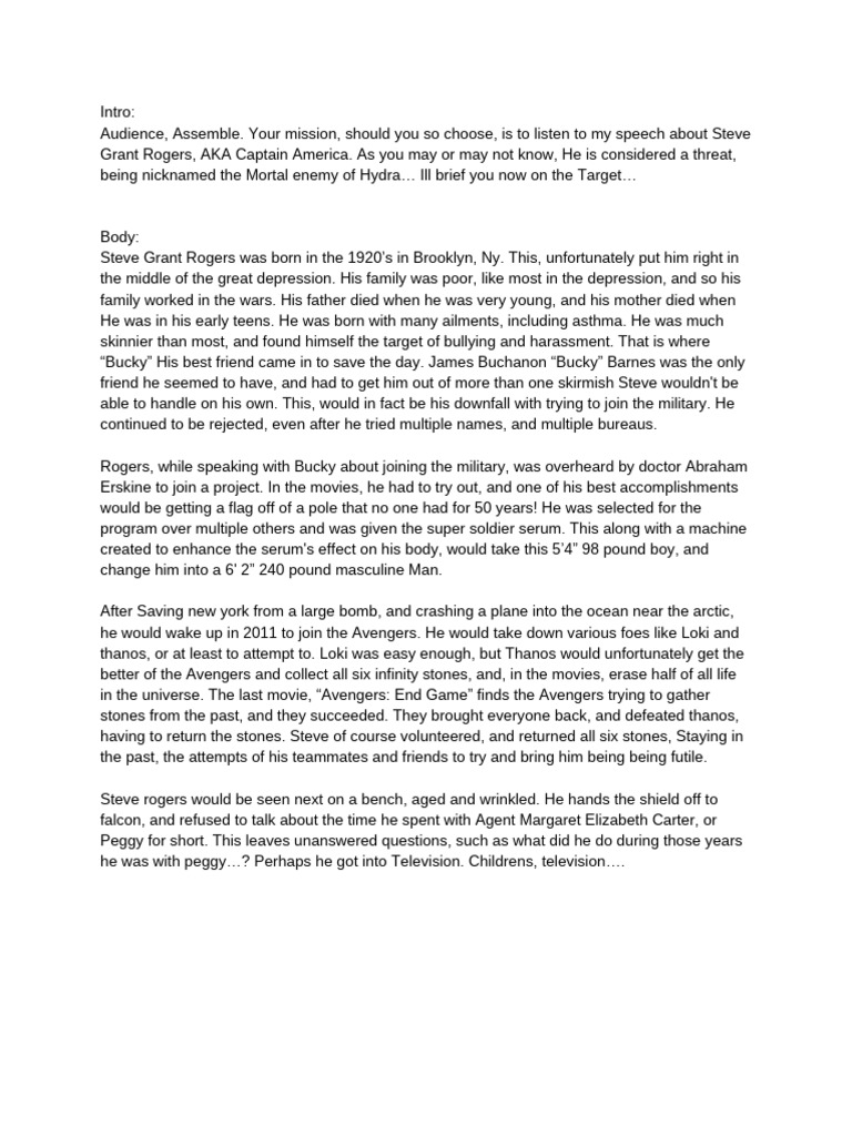 Captain America Speech Overview | PDF