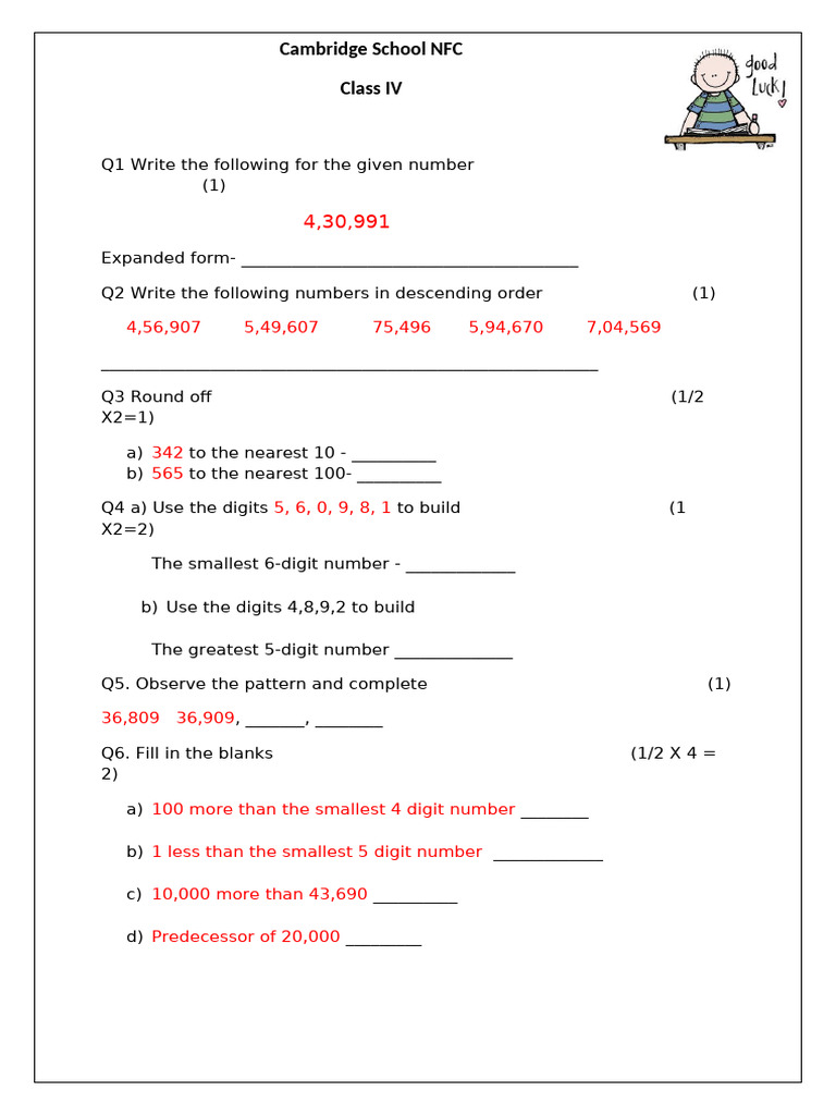 Class IV Math Exercises | PDF
