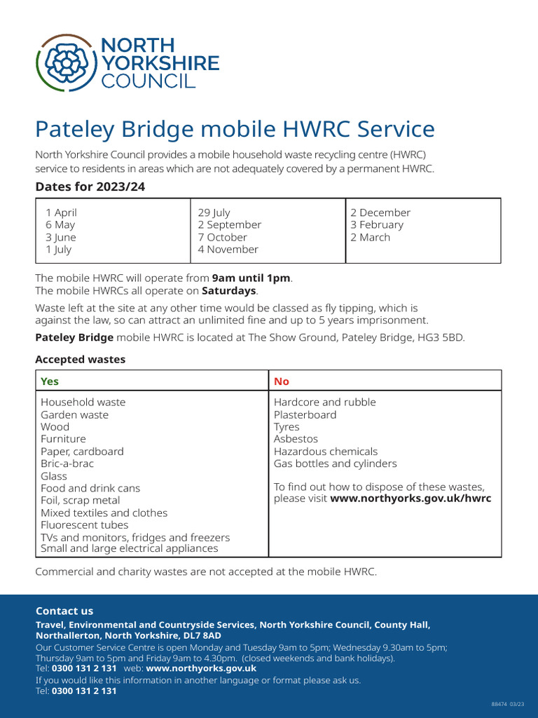 Mobile HWRC A4 - Pateley Bridge - 2023-24 | PDF