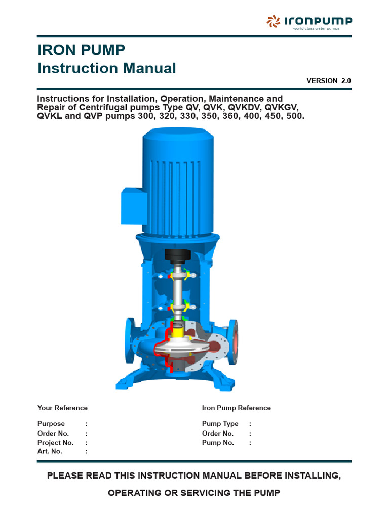 Iron Pumps Manual, Type QV, QVK, QVKDV, QV | PDF | Pump | Bearing (Mechanical)