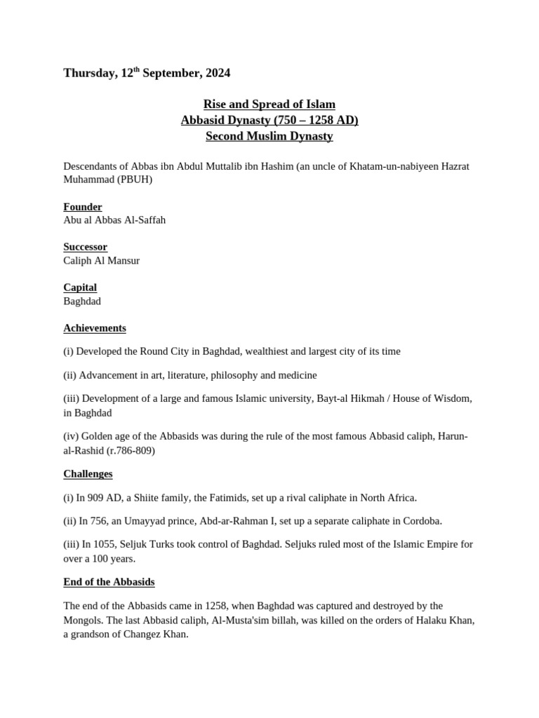 1Q-7-His-CW #3-Abbasids 1 | PDF