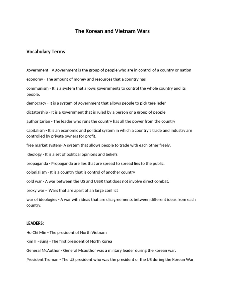 Korean & Vietnam Wars Glossary | PDF