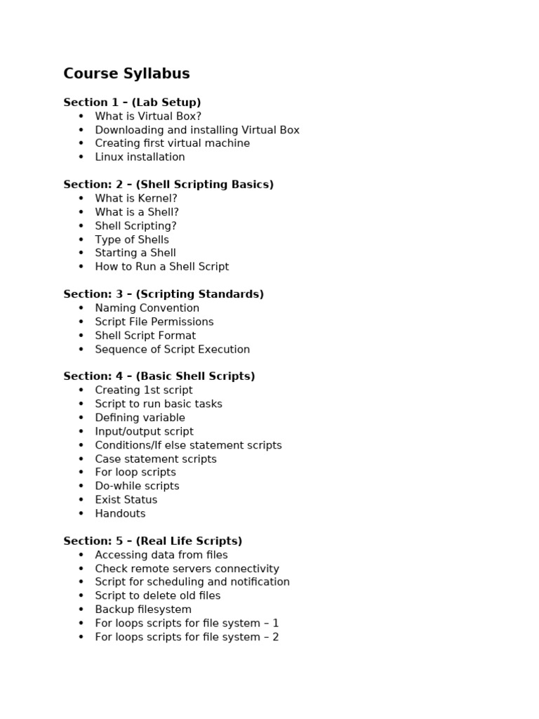 Linux Shell Scripting Course Syllabus | PDF