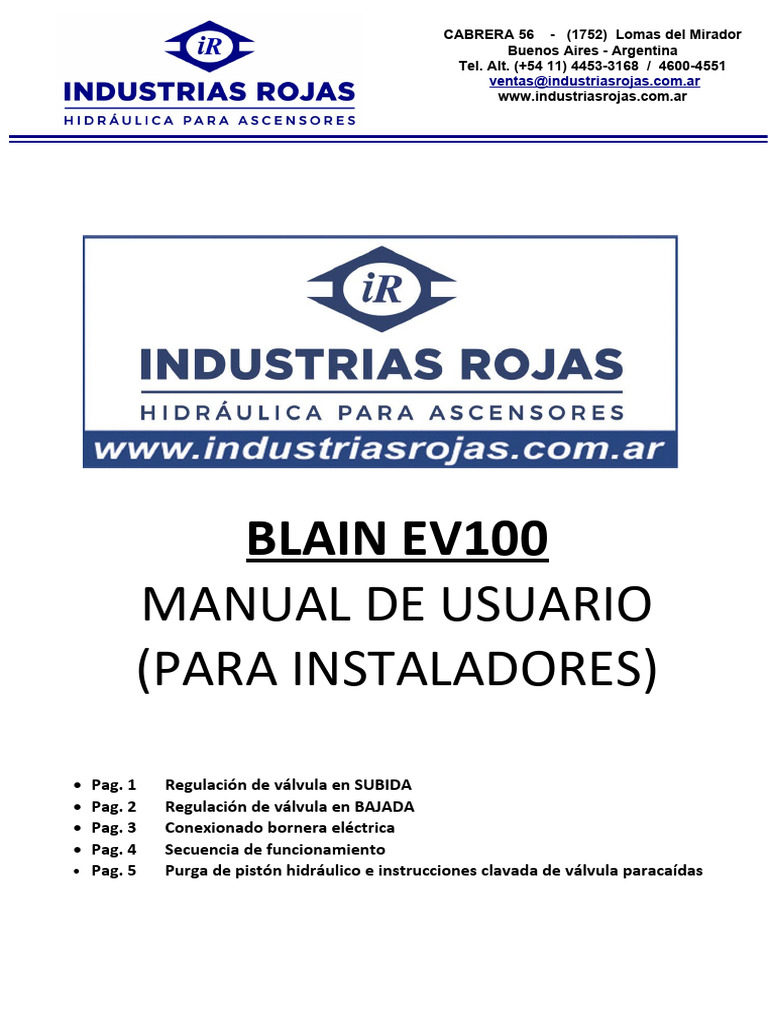 Manual Ev100 | PDF | Ascensor | Bomba