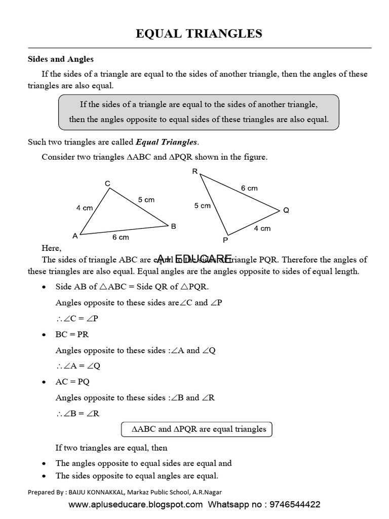 A - Blog - Std-8-Mathematics-Chapter-1-Equal Triangles-Study Notes ...