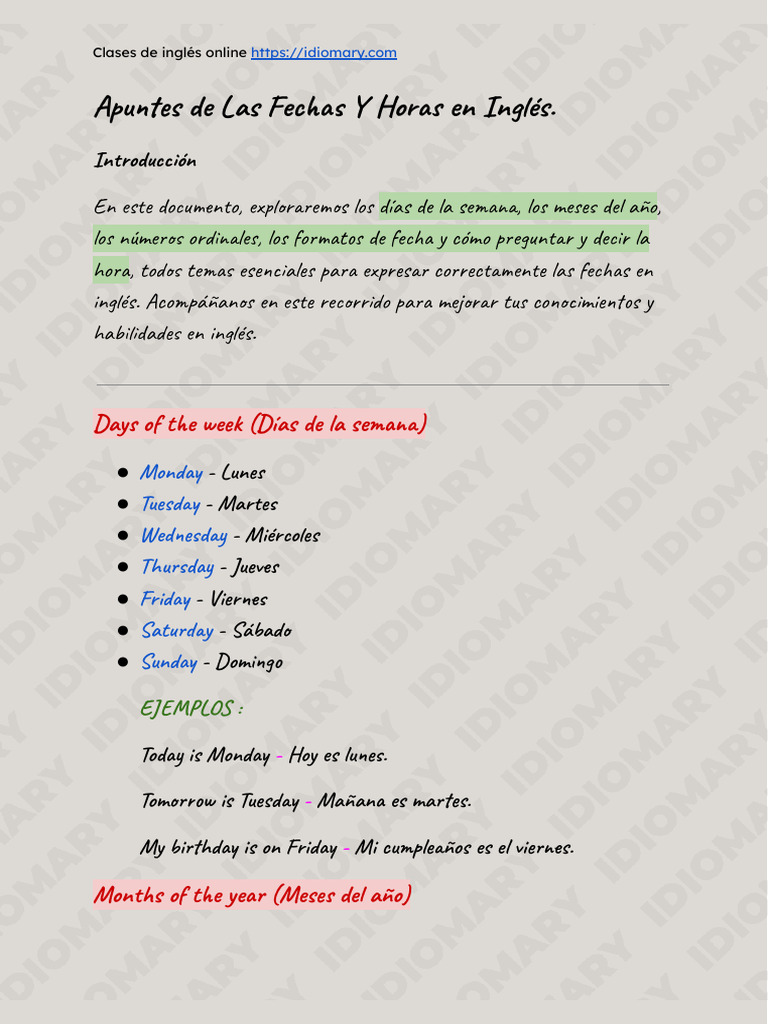 Fechas y horas en inglés: guía esencial | PDF