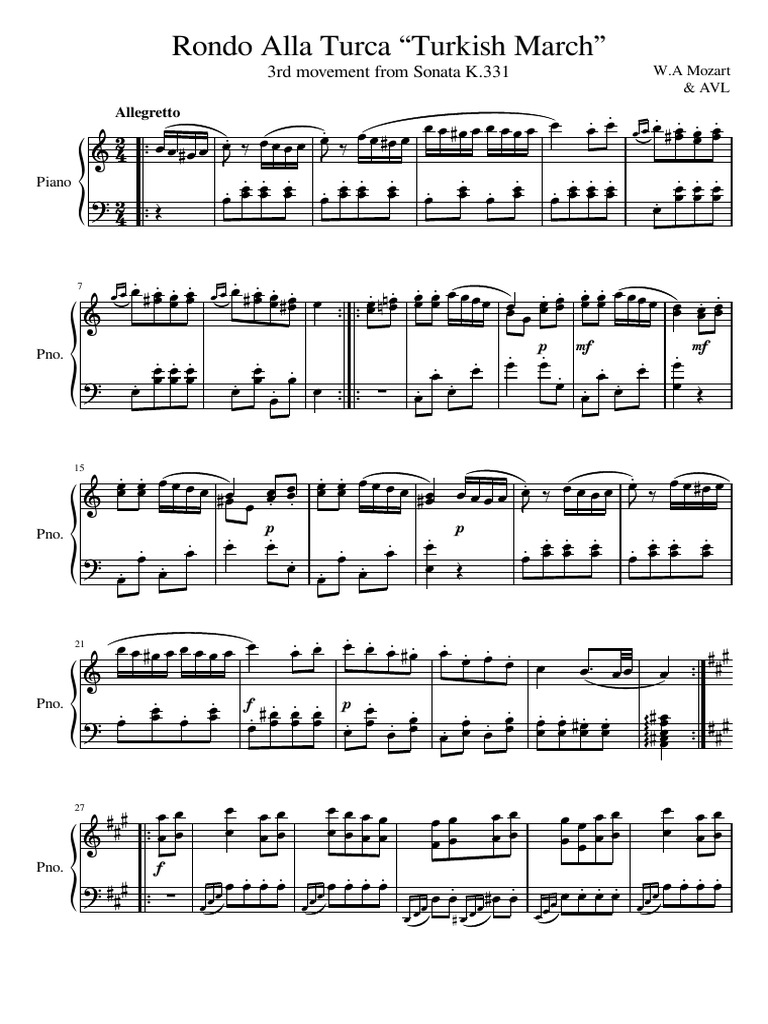 Rondo Alla Turca Turkish March | PDF | Compositions | Compositions For ...