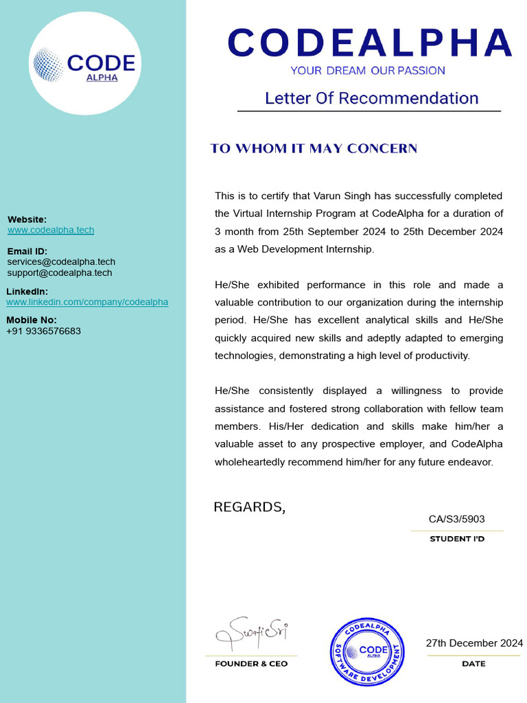 Code Alfa Web Dev Recommendation | PDF