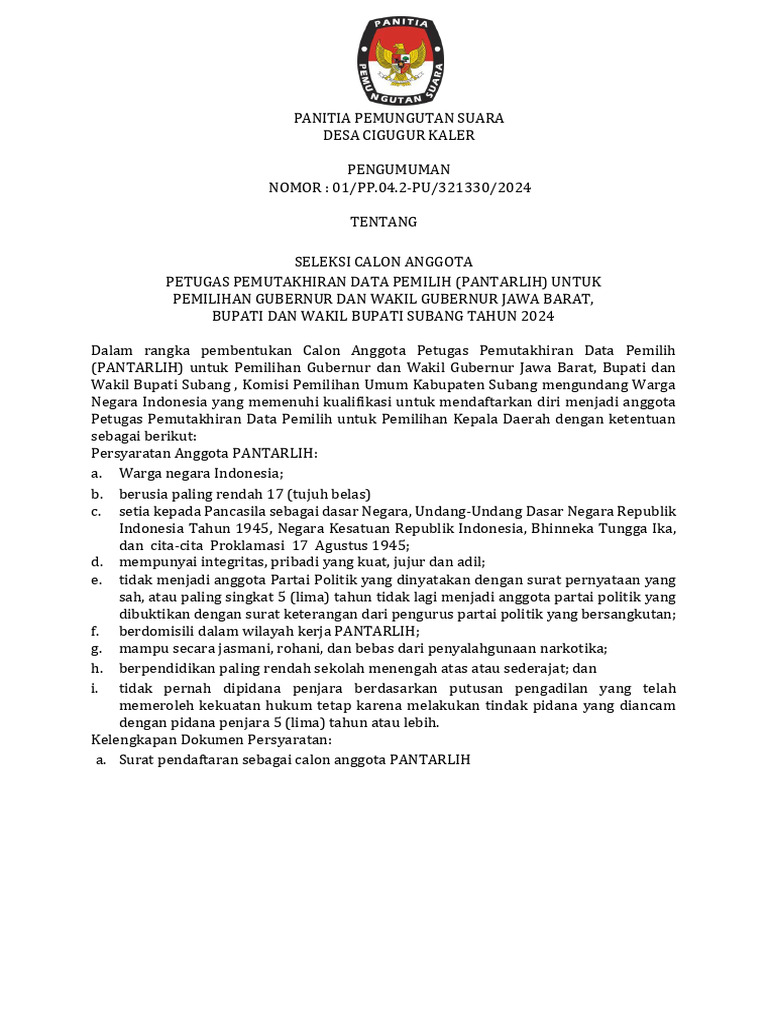 Format Pengumuman Oprec Pantarlih PDF | PDF