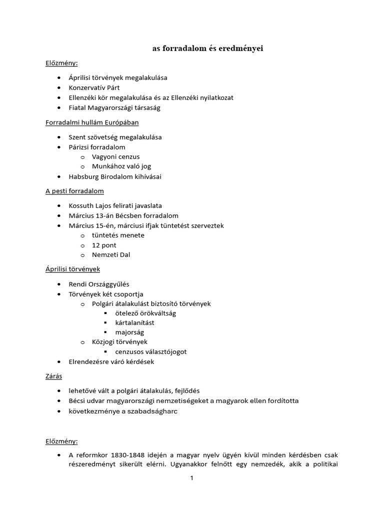 1848-As Forradalom És Eredményei-Kiegésyített | PDF
