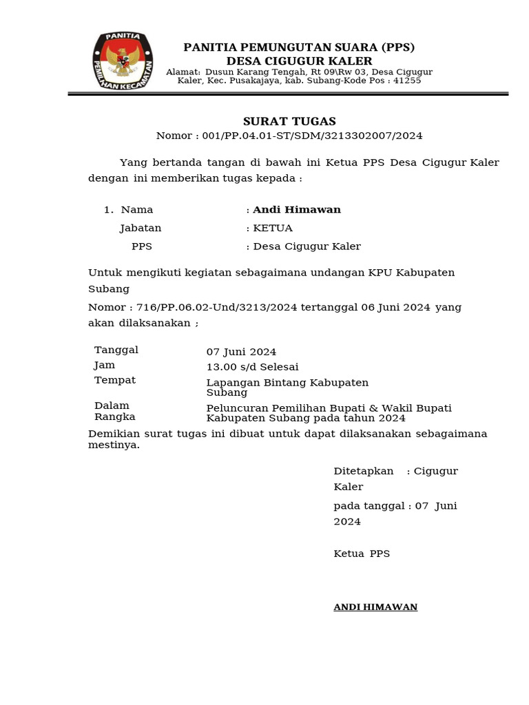 SPPD_Peluncuran B&WB_2024_PPS Desa Cigugur Kaler | PDF