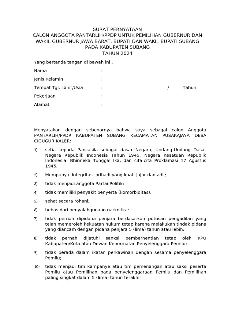 Surat Pernyataan PPDP 1 | PDF