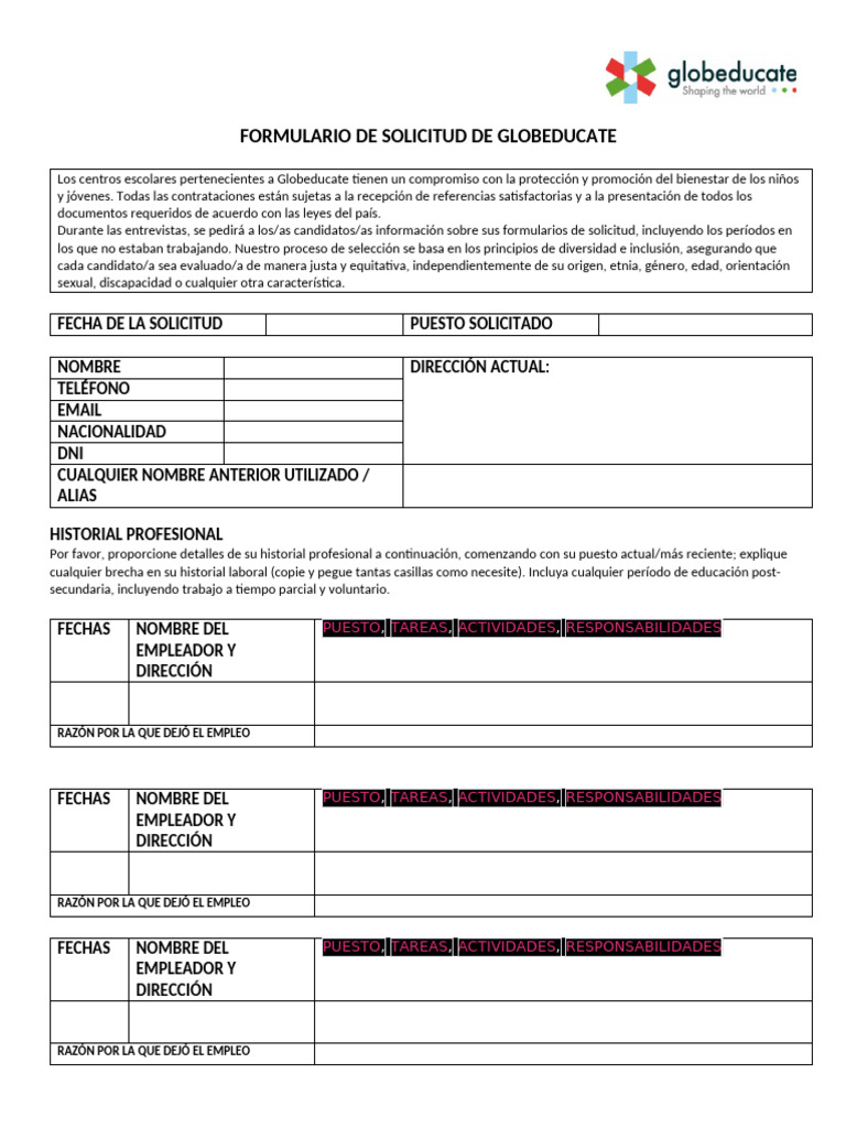 Solicitud de Empleo en Globeducate | PDF | Empleo