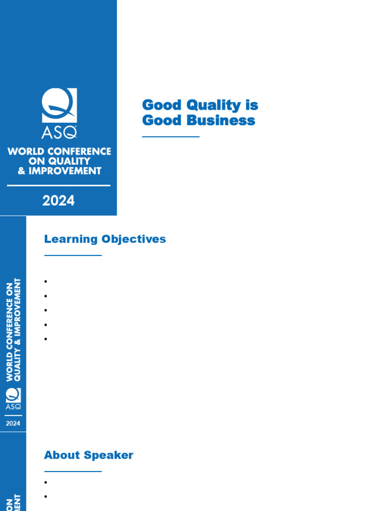 ASQ Good Quality Is Good Business | PDF | Audit | Cost