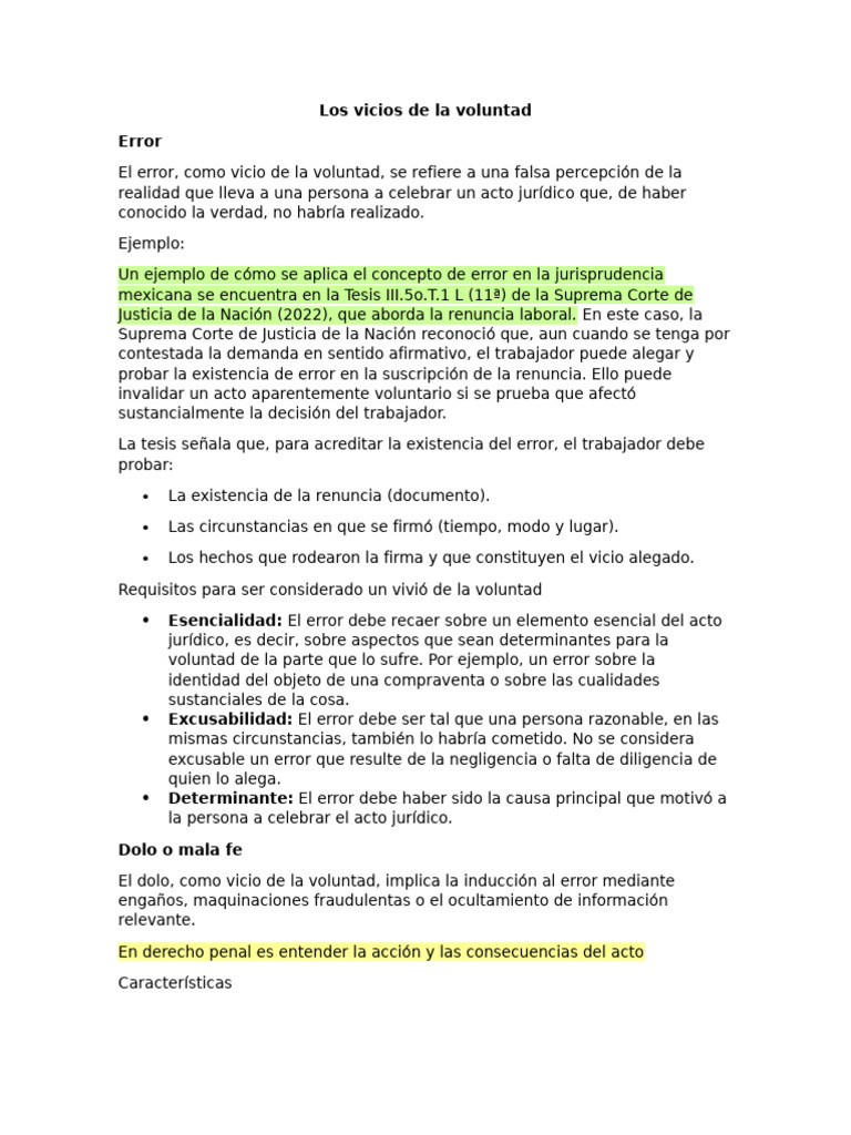 Los Vicios de La Voluntad | PDF | Intención (Derecho Penal) | Violencia