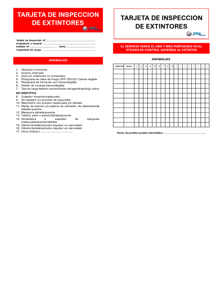 Tarjeta de Inspeccion Extintor | PDF
