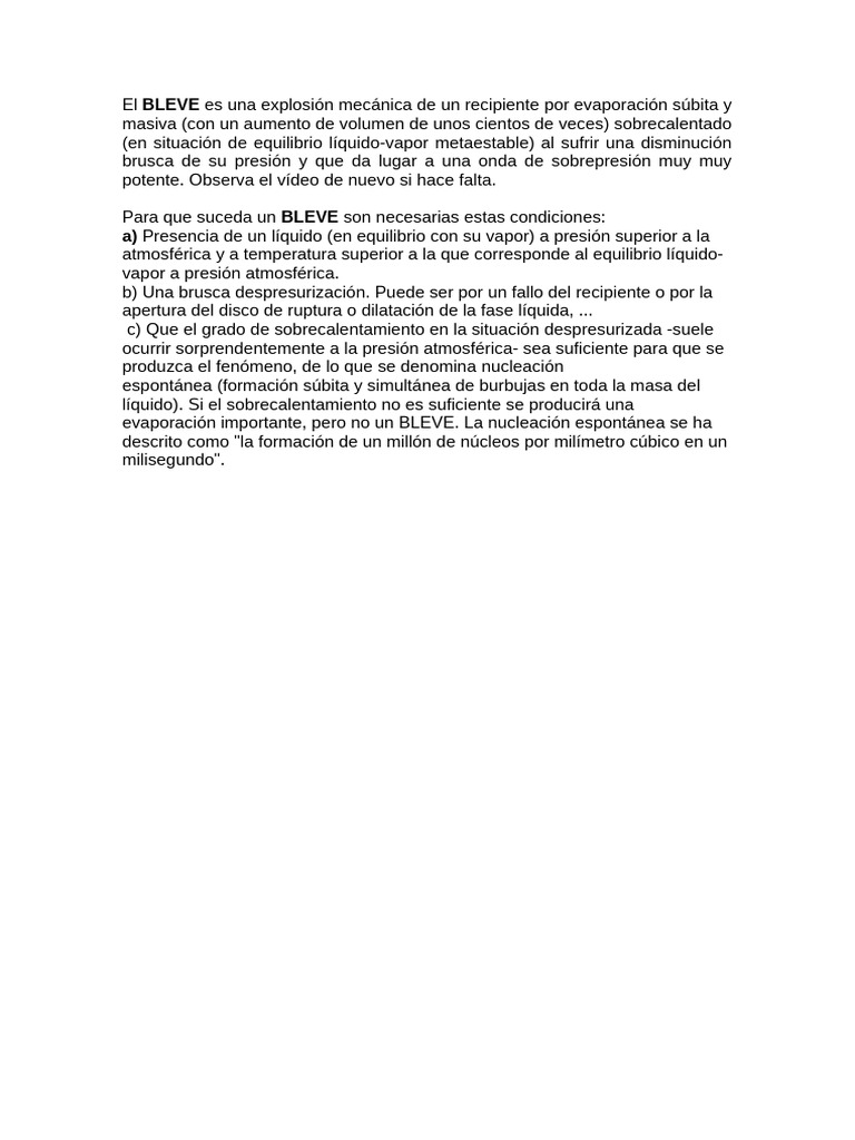 Bleve | PDF | Presión | Líquidos